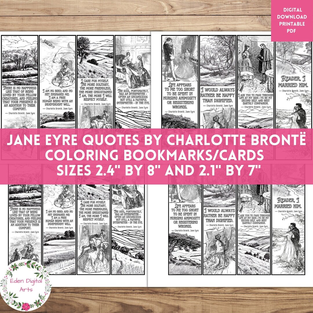 Jane Eyre Coloring Bookmarks Quotes by Charlotte Bronte DIY Literary ...