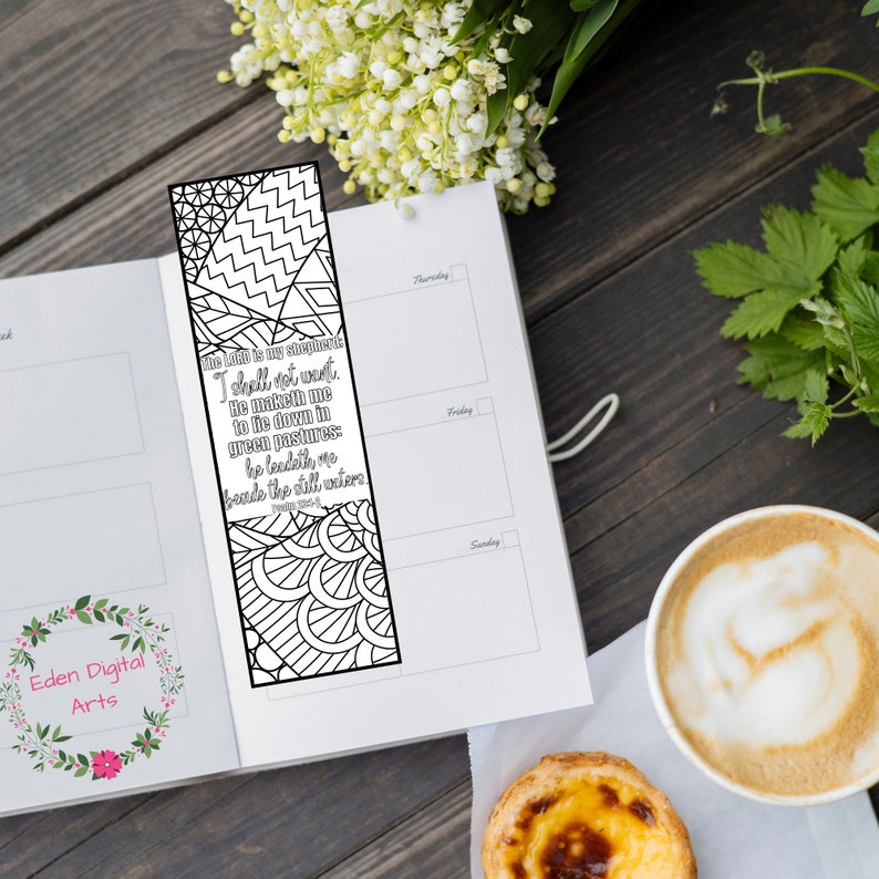 Psalm 23 Coloring Bible Verse Bookmarks KJV Scripture | Etsy