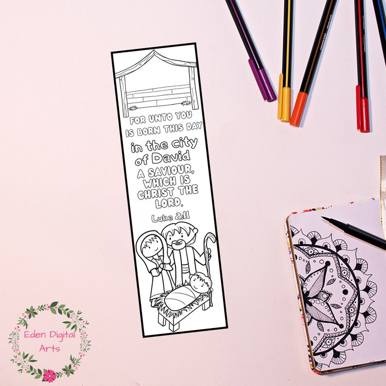 Christmas Bible Verse Nativity Coloring Bookmarks for Kids - Etsy