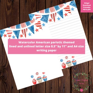 Patriotic Writing Paper Printable Stationary Lined and Blank | Etsy