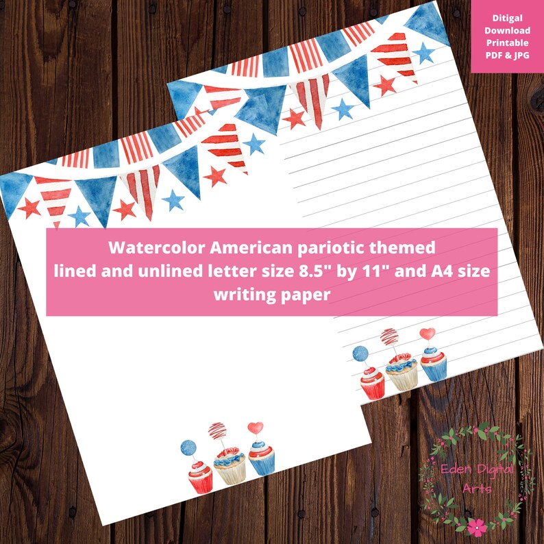 Patriotic Writing Paper Printable Stationery Lined and Blank - Etsy