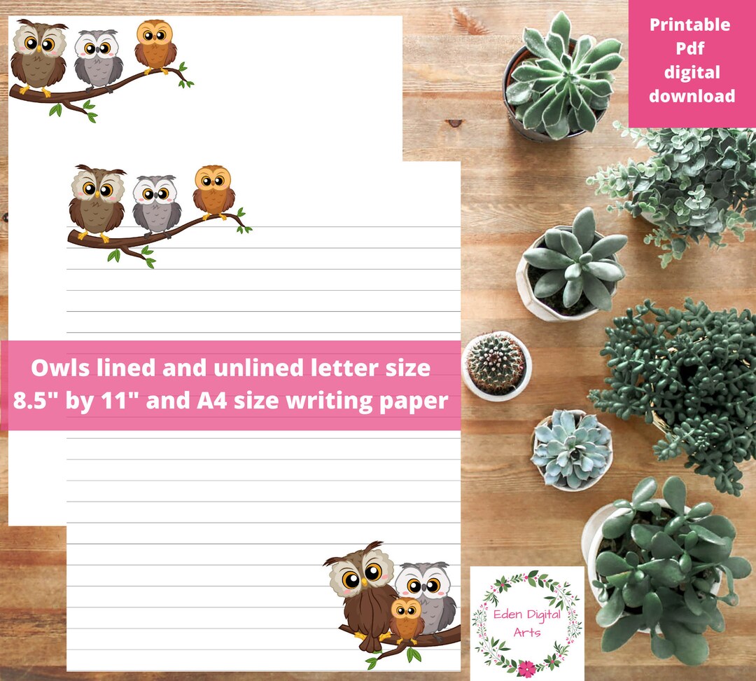 Cute Owls Kids Writing Paper Printable Stationary Lined and Blank A4 ...