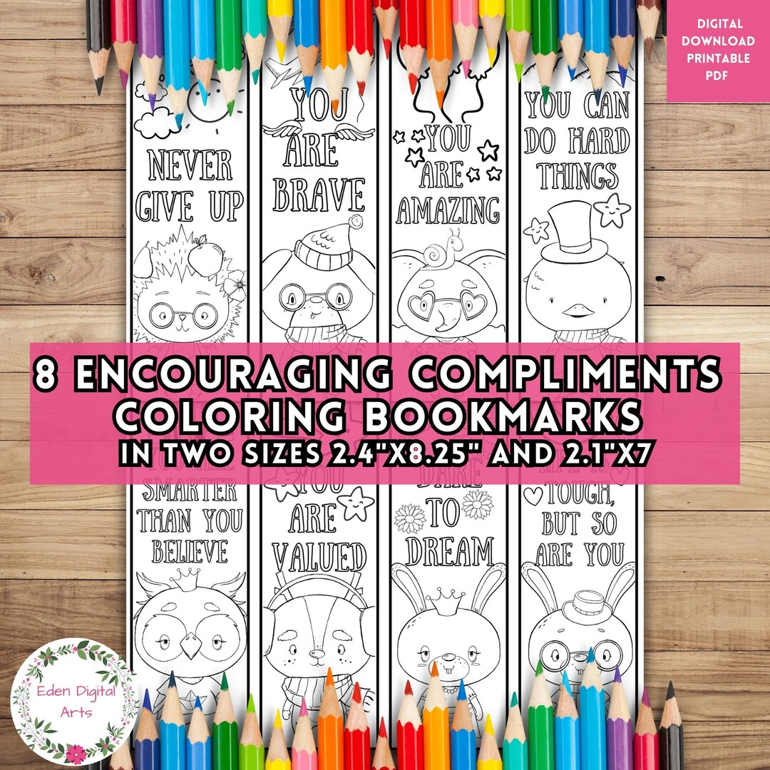 Compliments Coloring Bookmarks for Kids Cute Animals Acts of Kindness ...