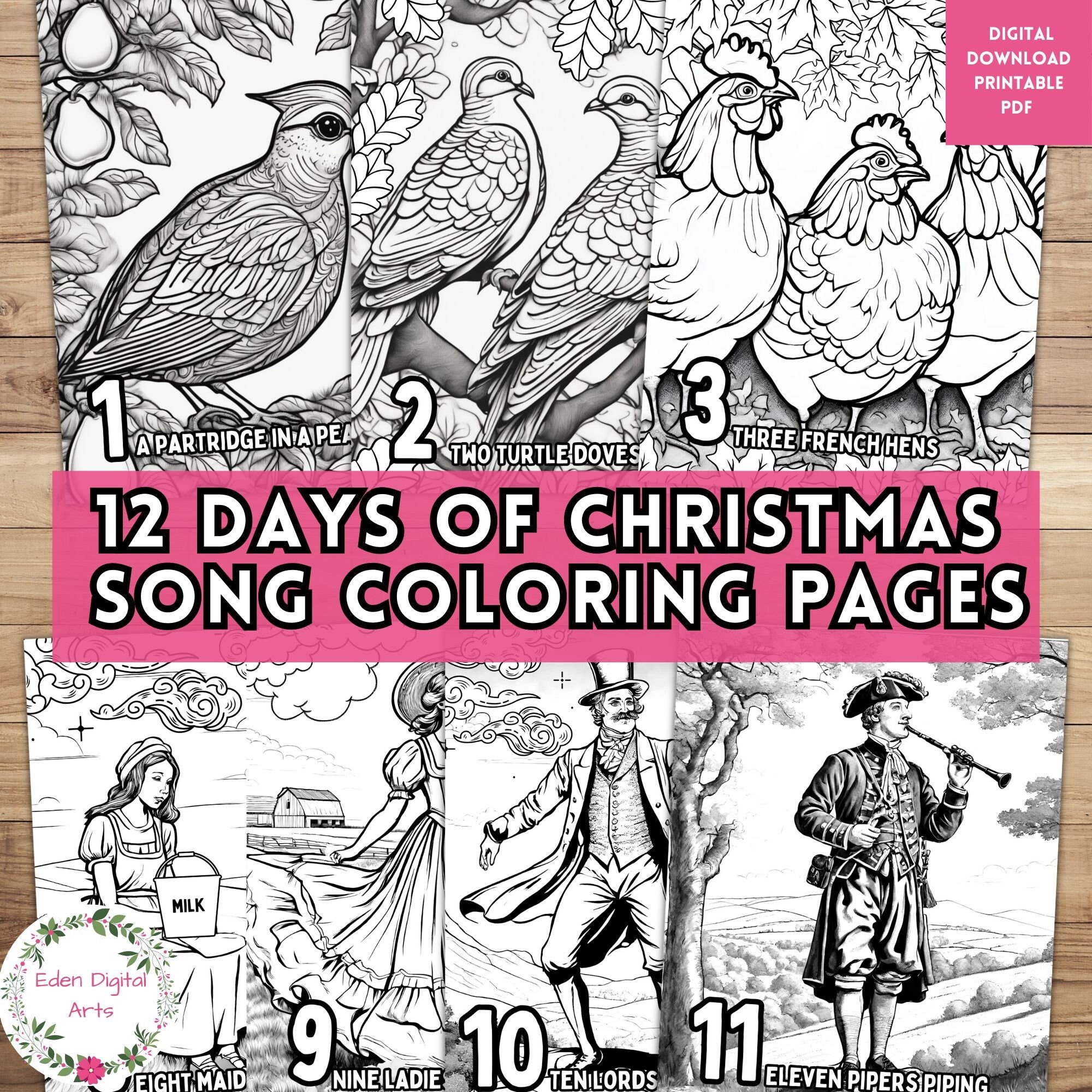 12 Days of Christmas Song Coloring Pages Detailed Doodle - Etsy