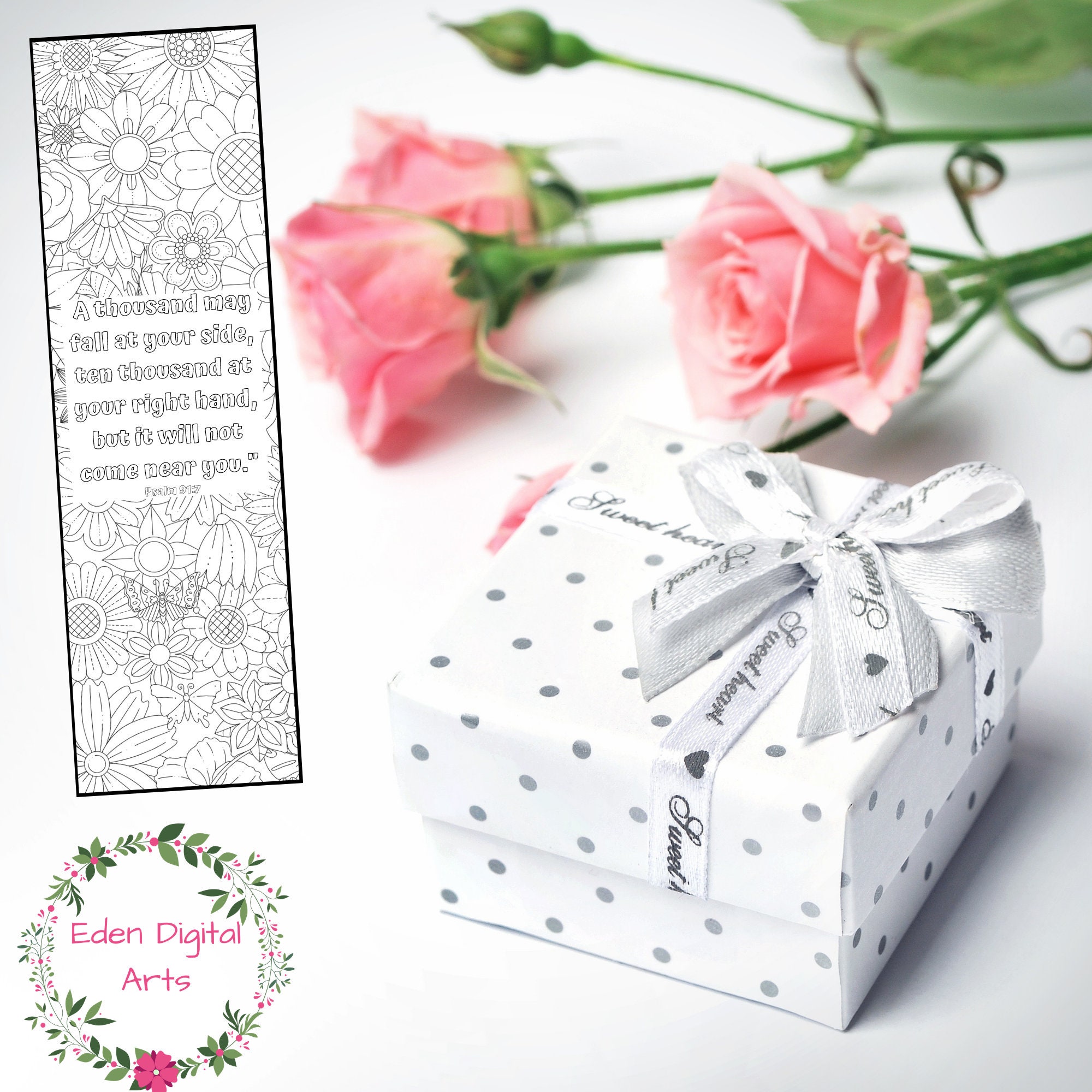 Psalm 91 Coloring Bible Verse Bookmarks Printable Floral Scripture ...