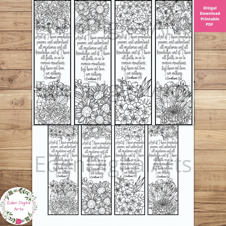 Love Bible Verse Coloring Bookmarks 1 Corinthians 13 - Etsy