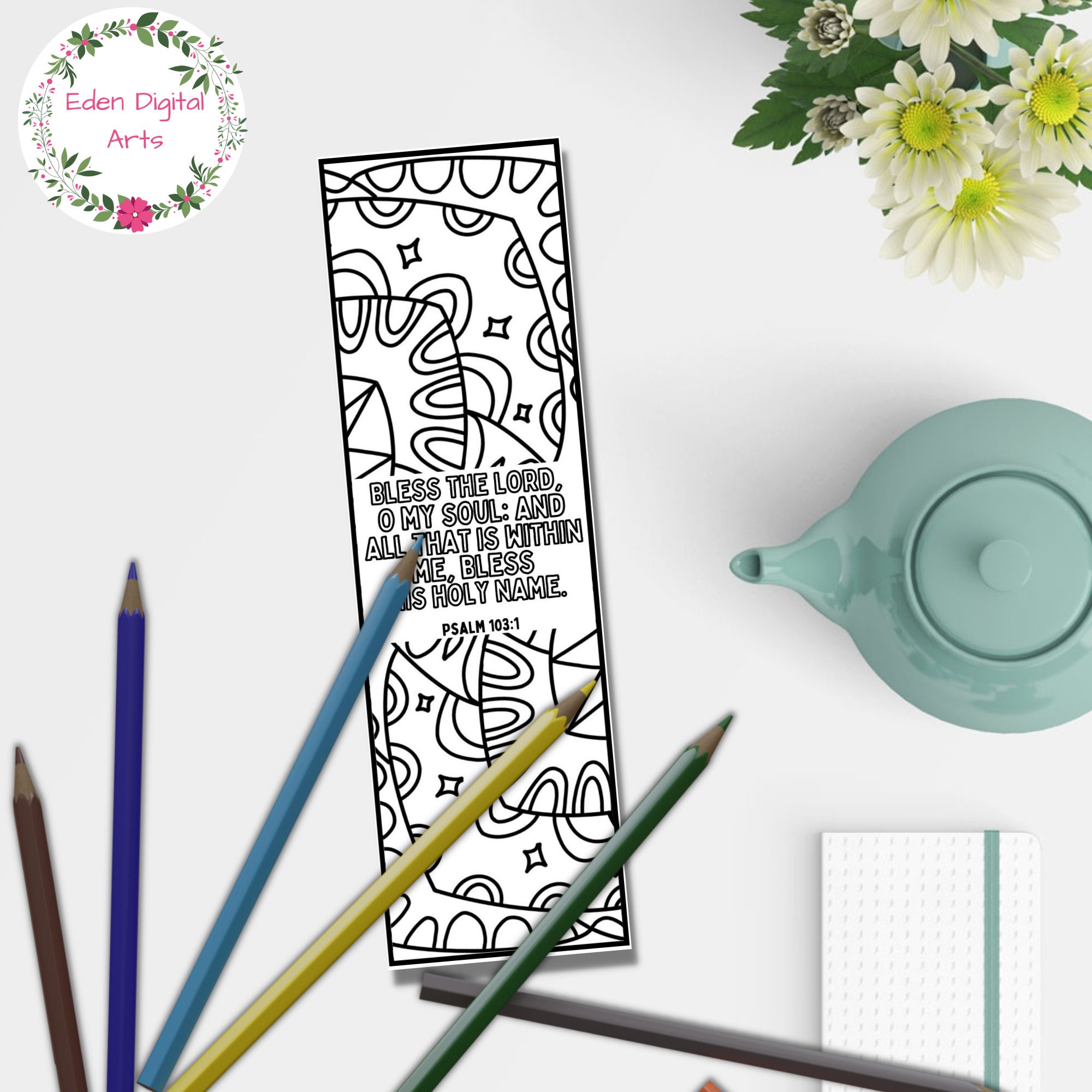 Psalm 103 Coloring Bible Verse Bookmarks, KJV Scripture Doodle ...