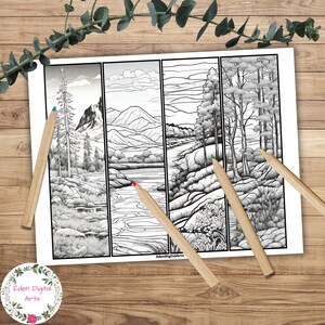 Nature Mountains Trees Coloring Bookmarks, Landscapes Relaxing Color ...