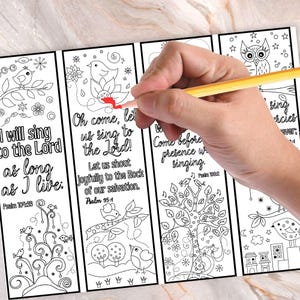 Worship Psalms Bible Verse Coloring Bookmarks for Kids Whimsical Birds ...