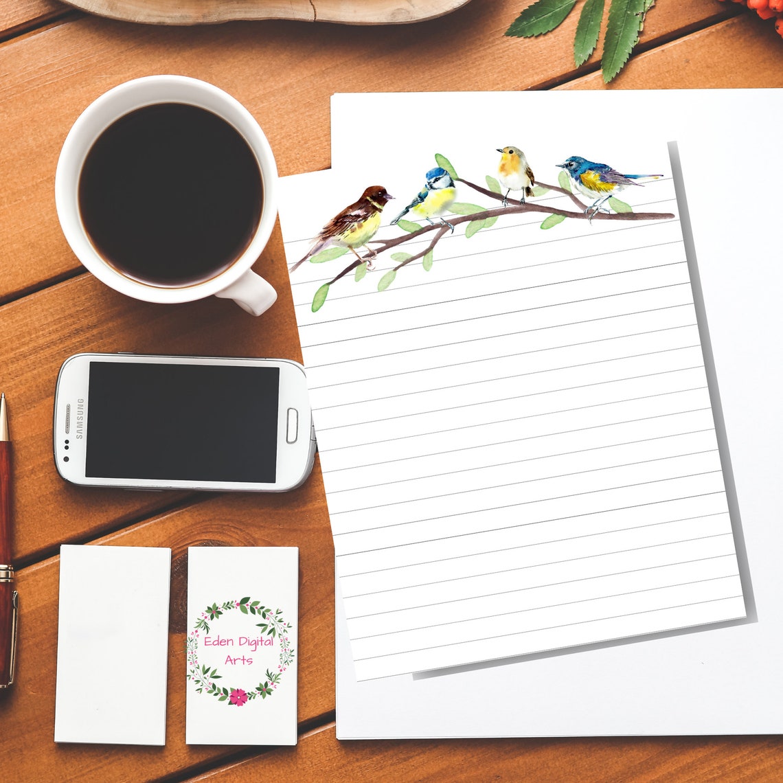 Backyard Birds Writing Paper Printable Stationery Lined and | Etsy