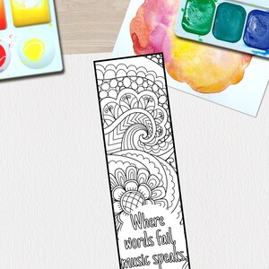 Inspirational Music Quotes Coloring Bookmarks, Zentangle Doodles ...
