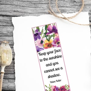 Helen Keller Inspirational Quotes Bookmarks PDF, Floral Encouraging ...