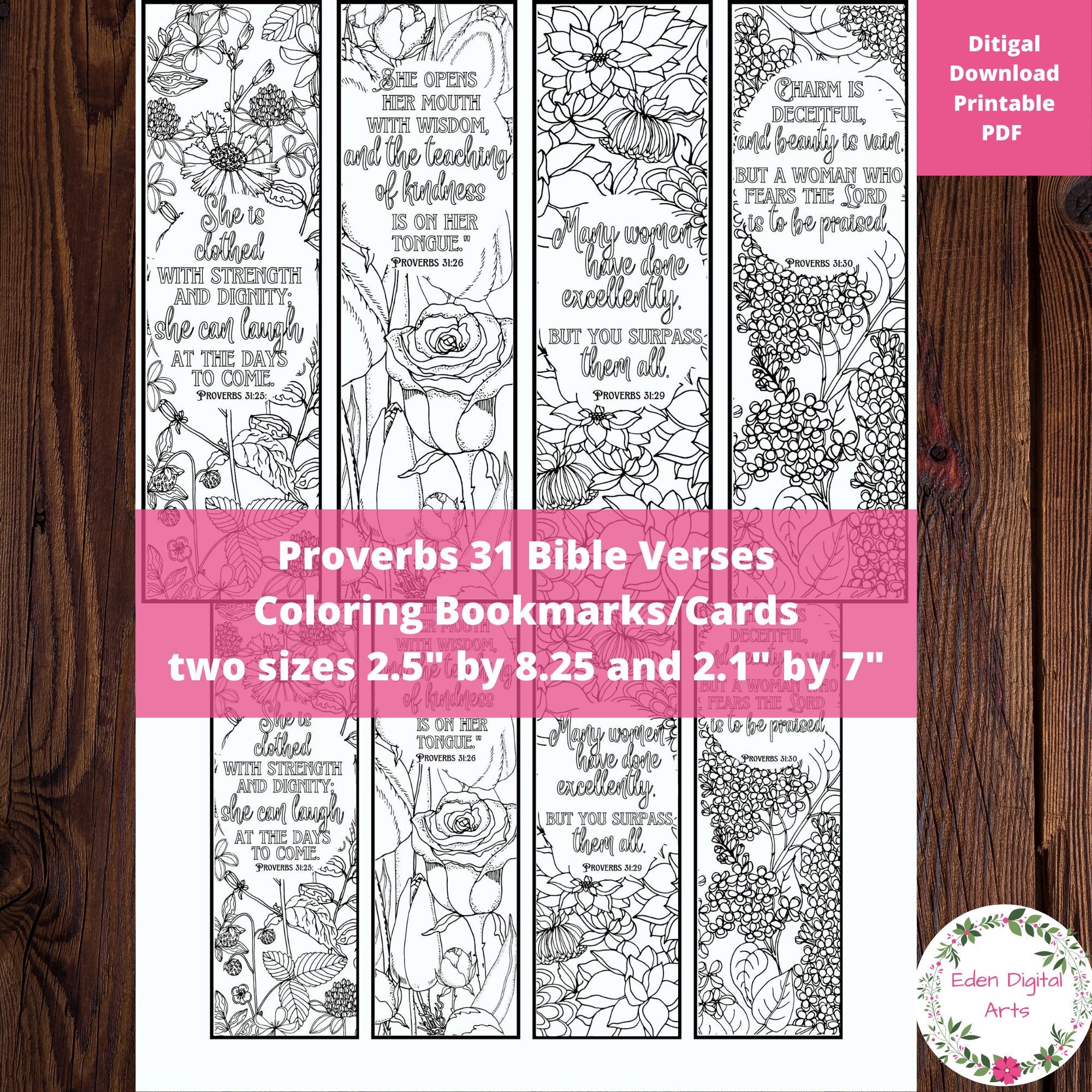 Proverbs 31 Coloring Bible Verse Bookmarks Cards Scripture & | Etsy