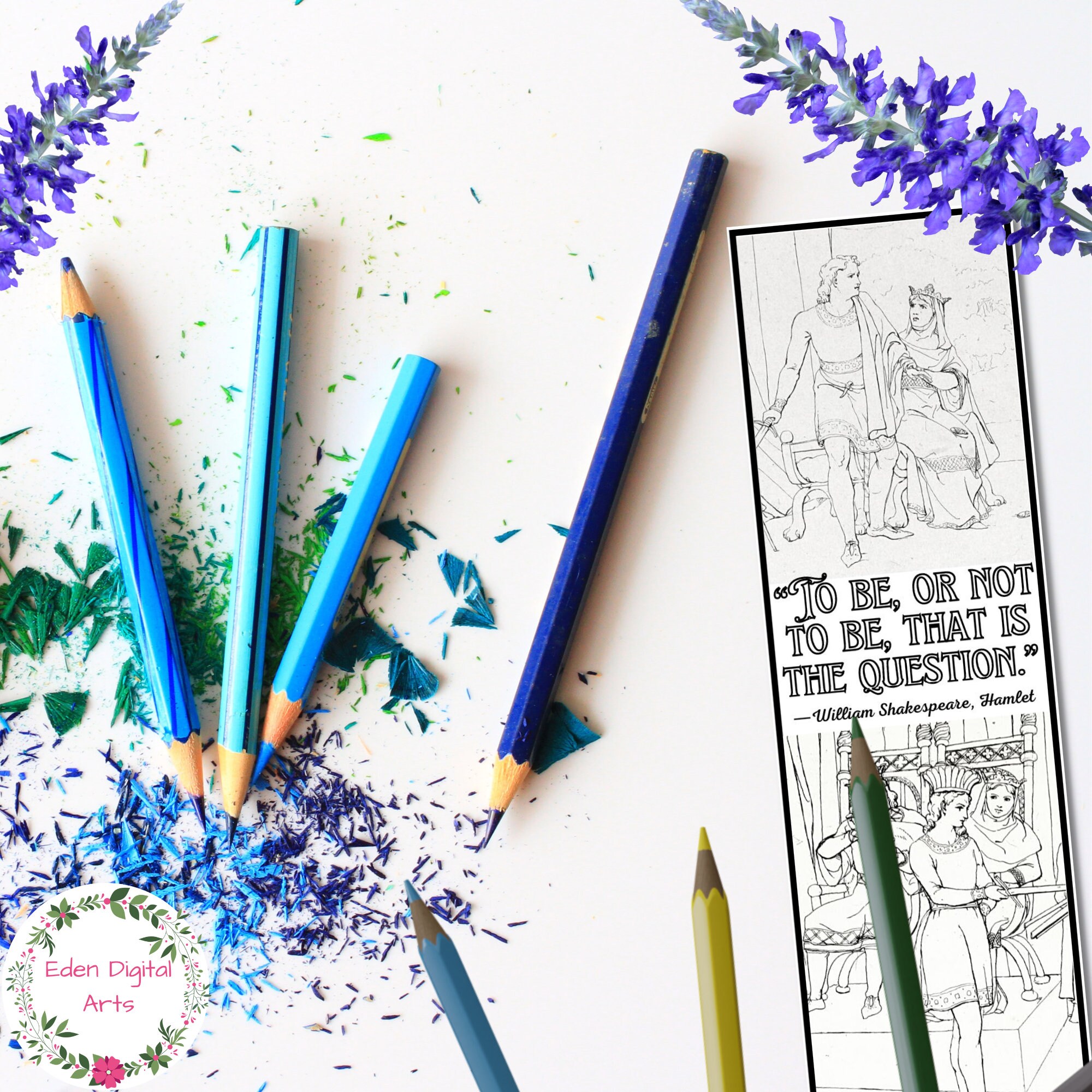 Hamlet Shakespeare Quotes Coloring Bookmarks, Literary DIY Card, Book ...