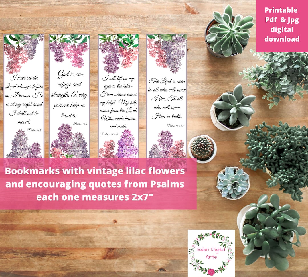 Lilac Flowers Bible Verse Bookmarks for Women and Girls, Psalms ...