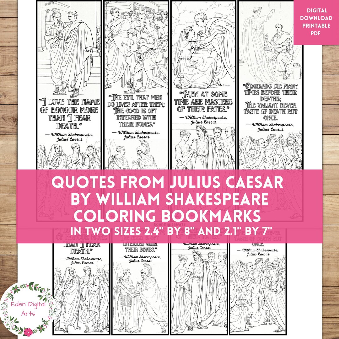 Julius Caesar Play Shakespeare Quotes Coloring Bookmarks, Keepsake ...