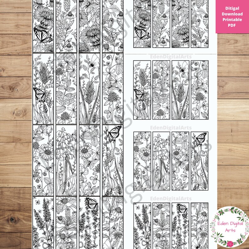 Field Wild Flowers Herbs Coloring Bookmarks or Cards Relaxing | Etsy