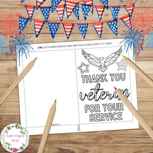 Veteran's Day Thank You Coloring Cards, Patriotic Color Your Own DIY ...