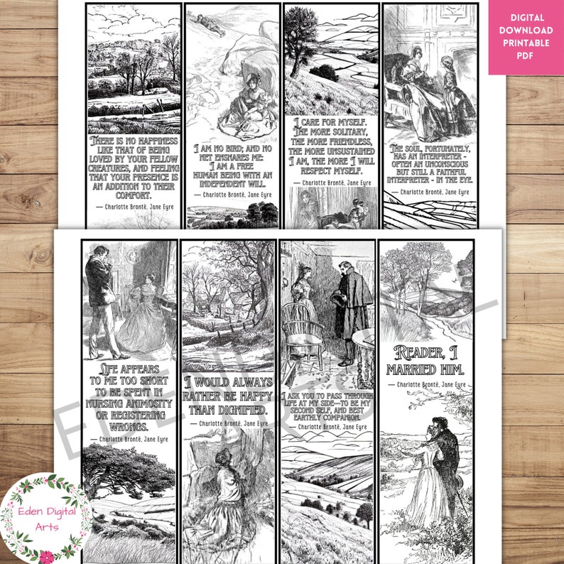 Jane Eyre Quotes by Charlotte Bronte Coloring Bookmarks - Etsy