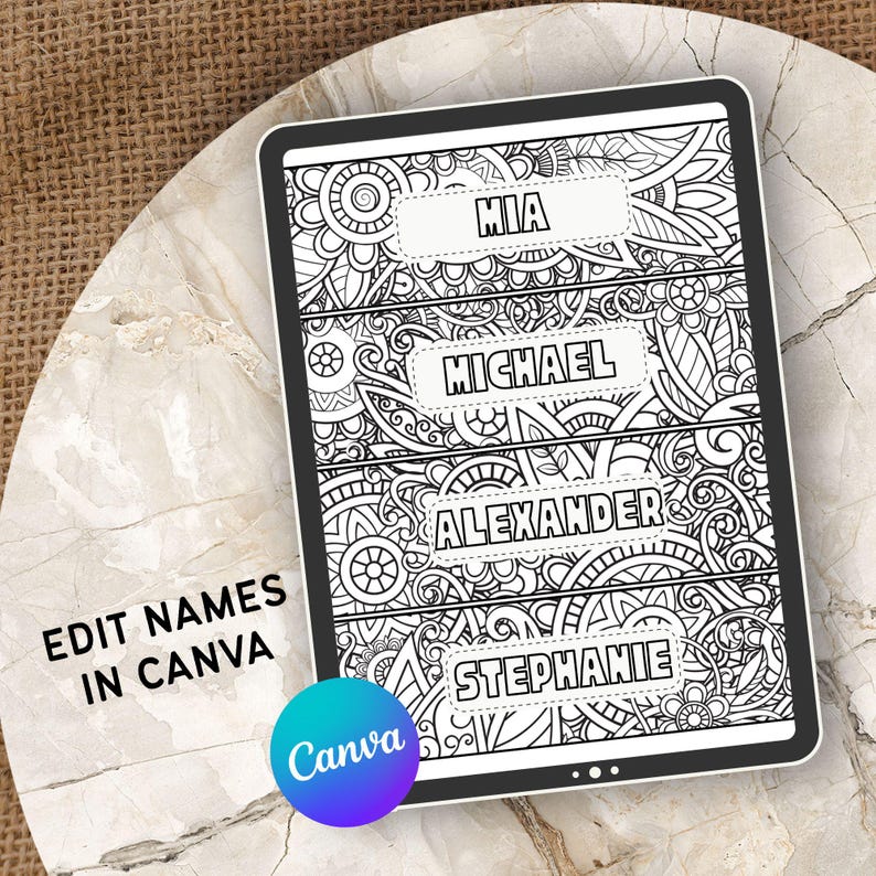 Editable Names Coloring Bookmarks Doodle Color Your Custom Personalized ...
