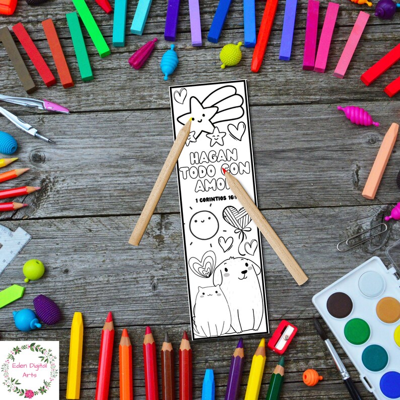 Color Your Bookmarks Spanish Love Bible Verses & Cute Animals - Etsy