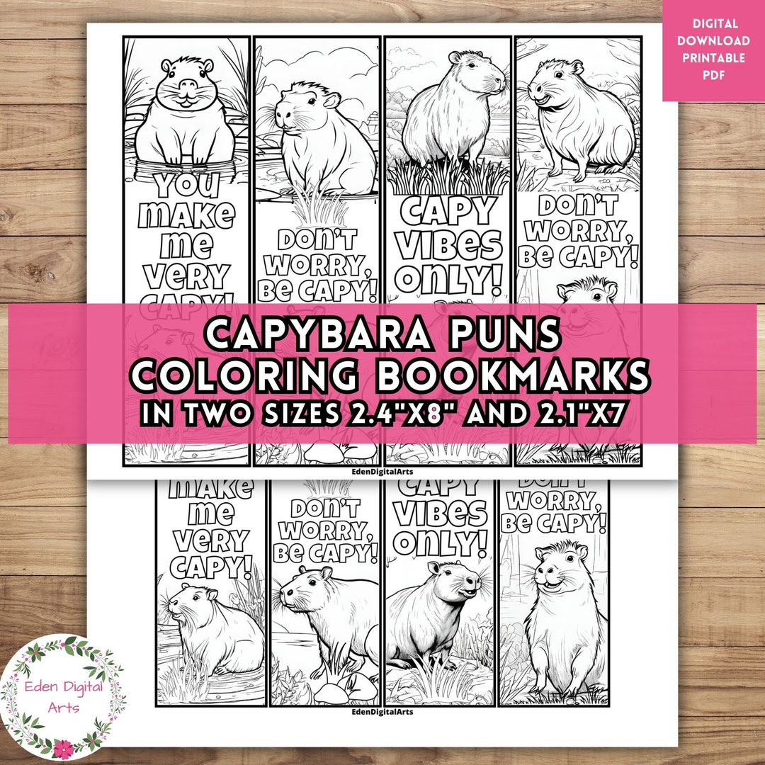 Cute Capybara Pun Bookmarks to Color, Kids Party Favors Classroom ...