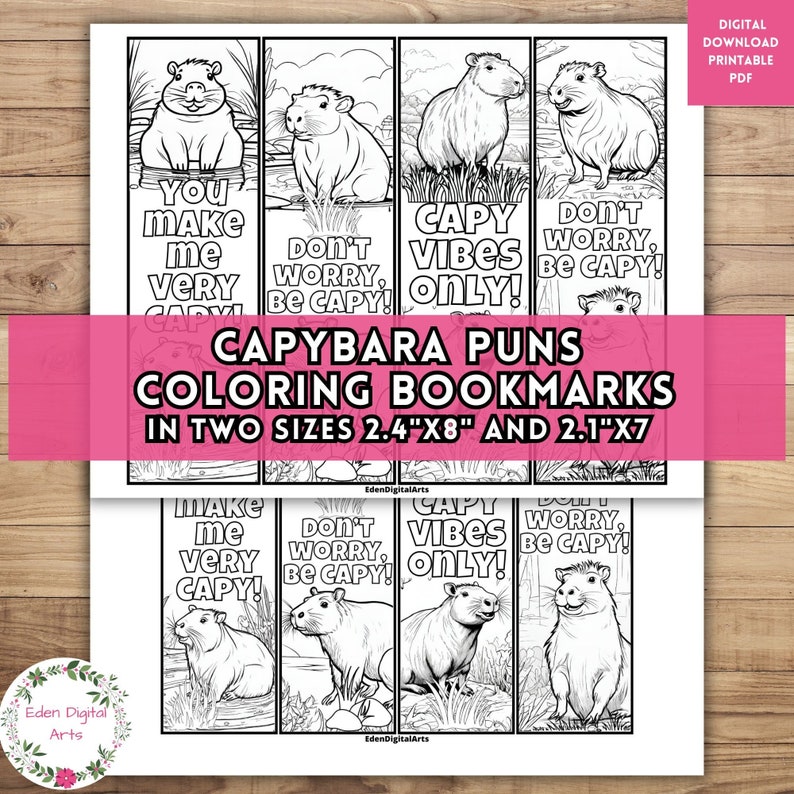 Cute Capybara Pun Bookmarks to Color Kids Party Favors Classroom ...