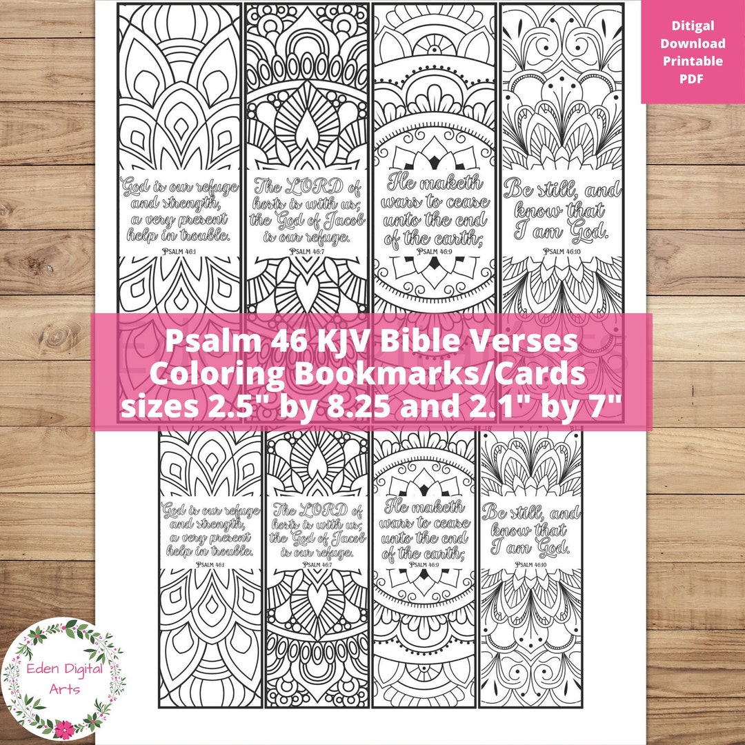 Psalm 46 Coloring Bible Verse Bookmarks, KJV Scripture God is Our ...