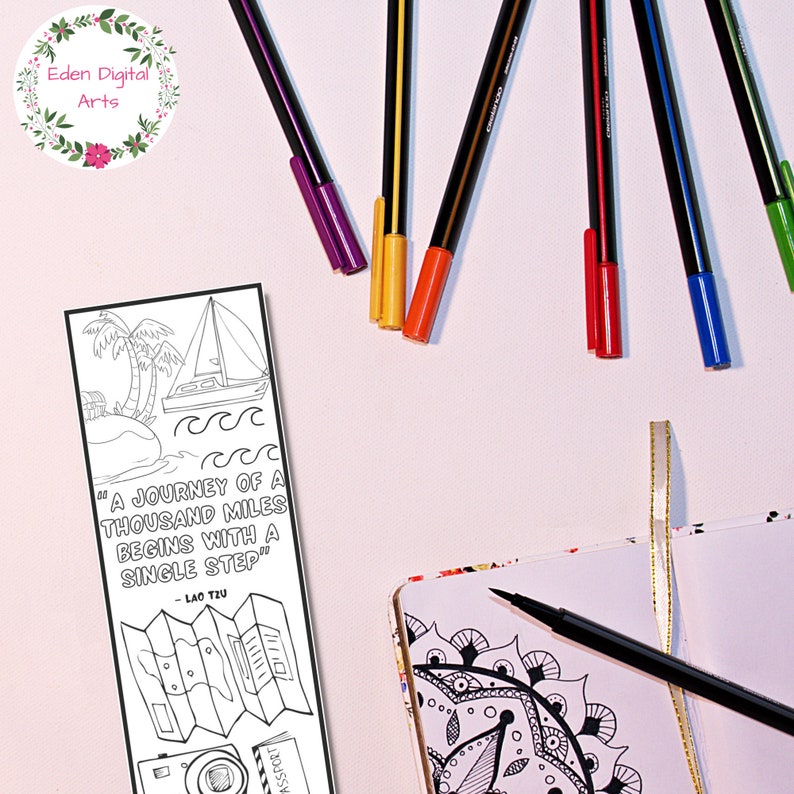Travel Quotes Coloring Bookmarks for Kids and Adults - Etsy