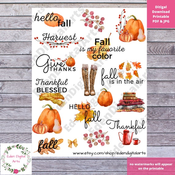 Thankful Fall Quotes Stickers Print & Cut Cozy Autumn Leaves | Etsy