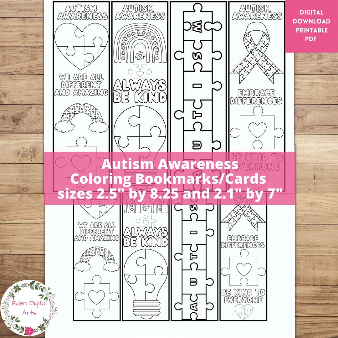 Autism Awareness Coloring Bookmarks for Kids, Acceptance ...