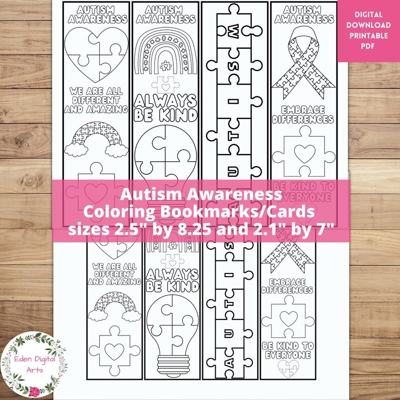 Autism Awareness Coloring Bookmarks for Kids Acceptance & Understanding ...