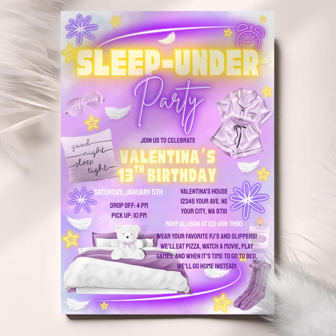 Sleep Under Birthday Party Invitation Template Girl Slumber Sleepover ...