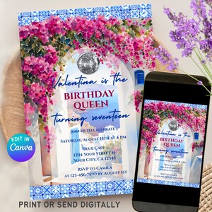 Editable Birthday Queen Teen Girl Invitation Template Mamma Mia Greek ...