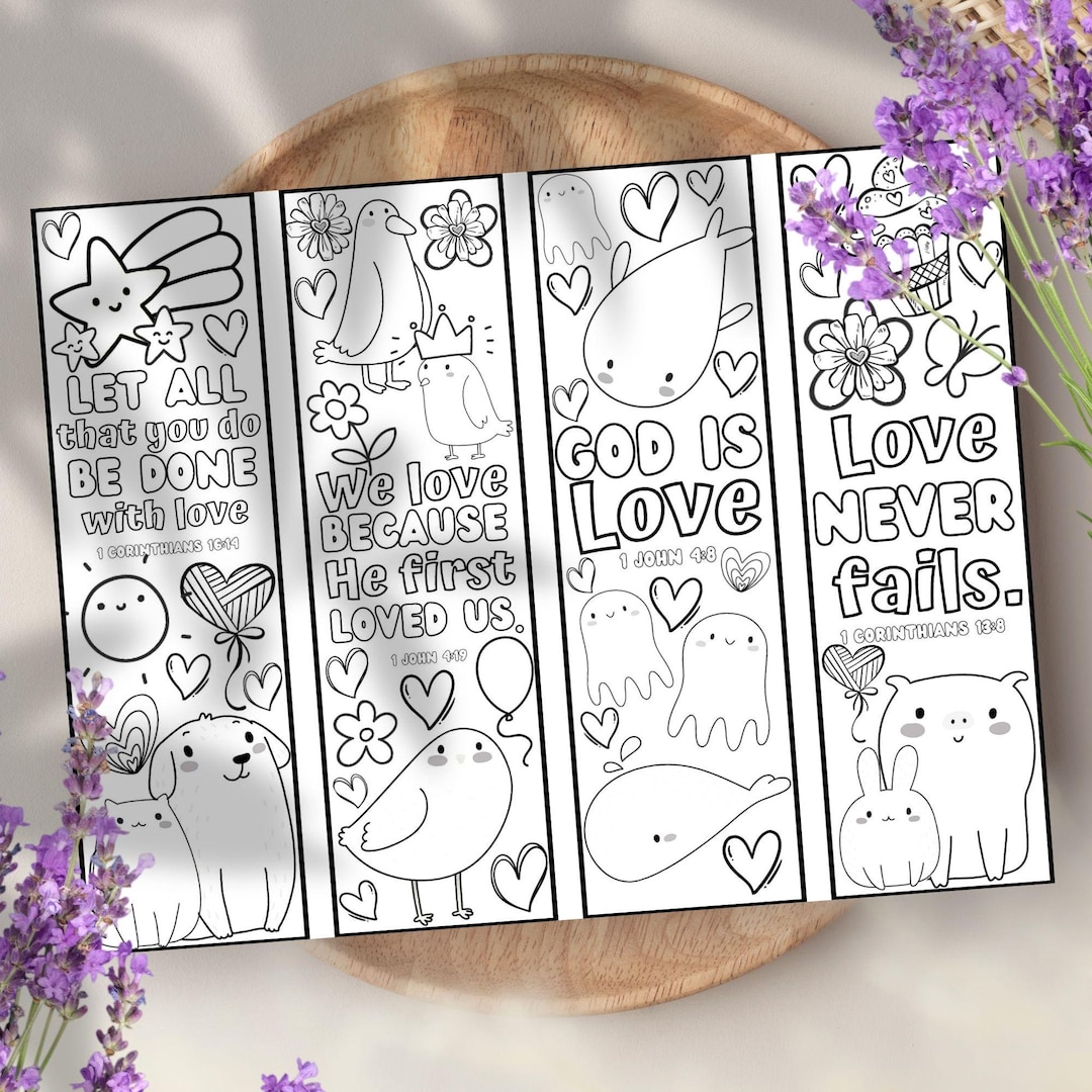Color Your Bookmarks Love Bible Verses & Cute Animals Christian ...