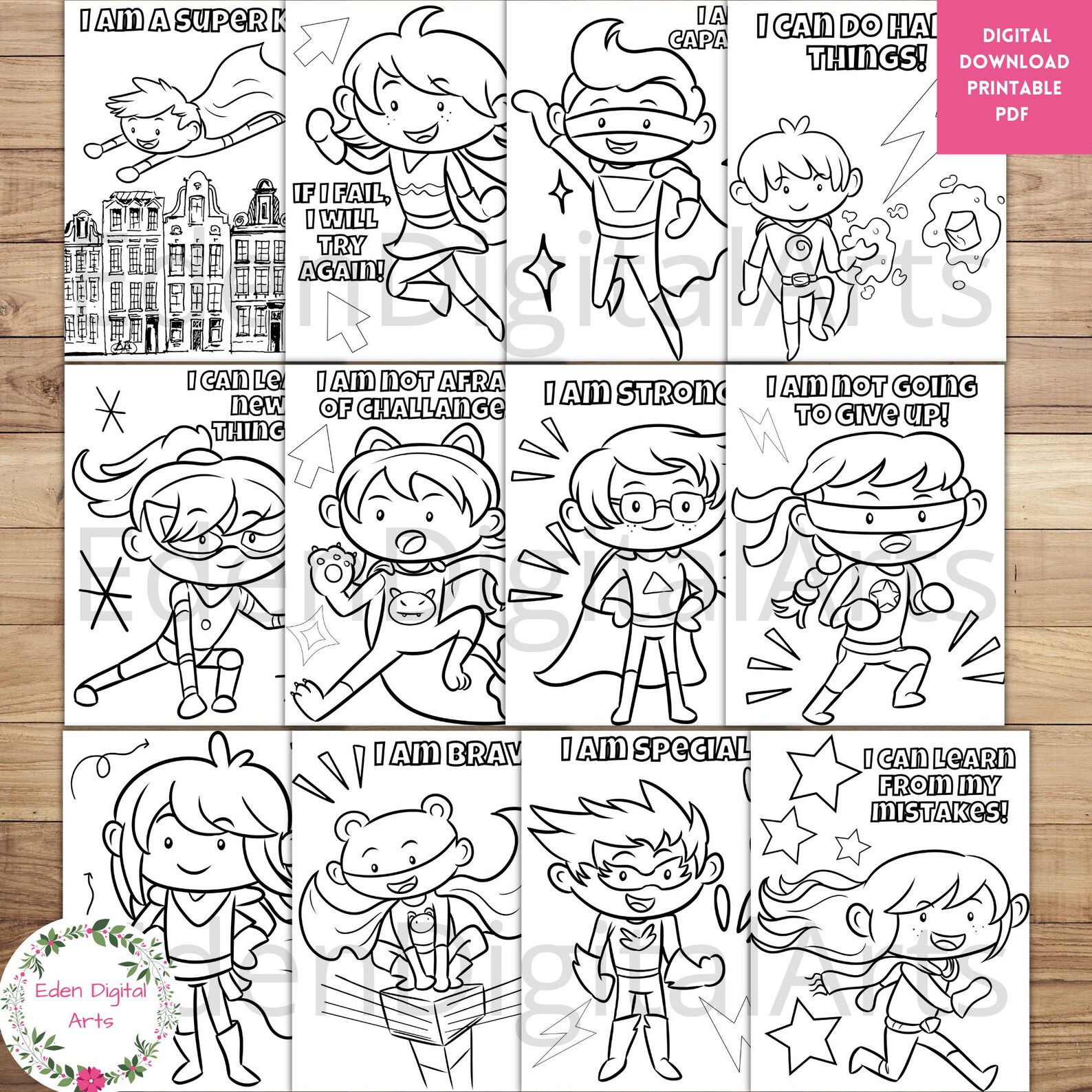 Superhero Growth Mindset Coloring Pages for Kids Self Esteem - Etsy