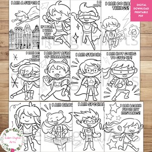 Superhero Growth Mindset Coloring Pages for Kids, Self Esteem Kindness ...