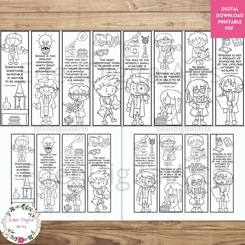 Famous Scientists Quotes Coloring Bookmarks for Kids Back to - Etsy