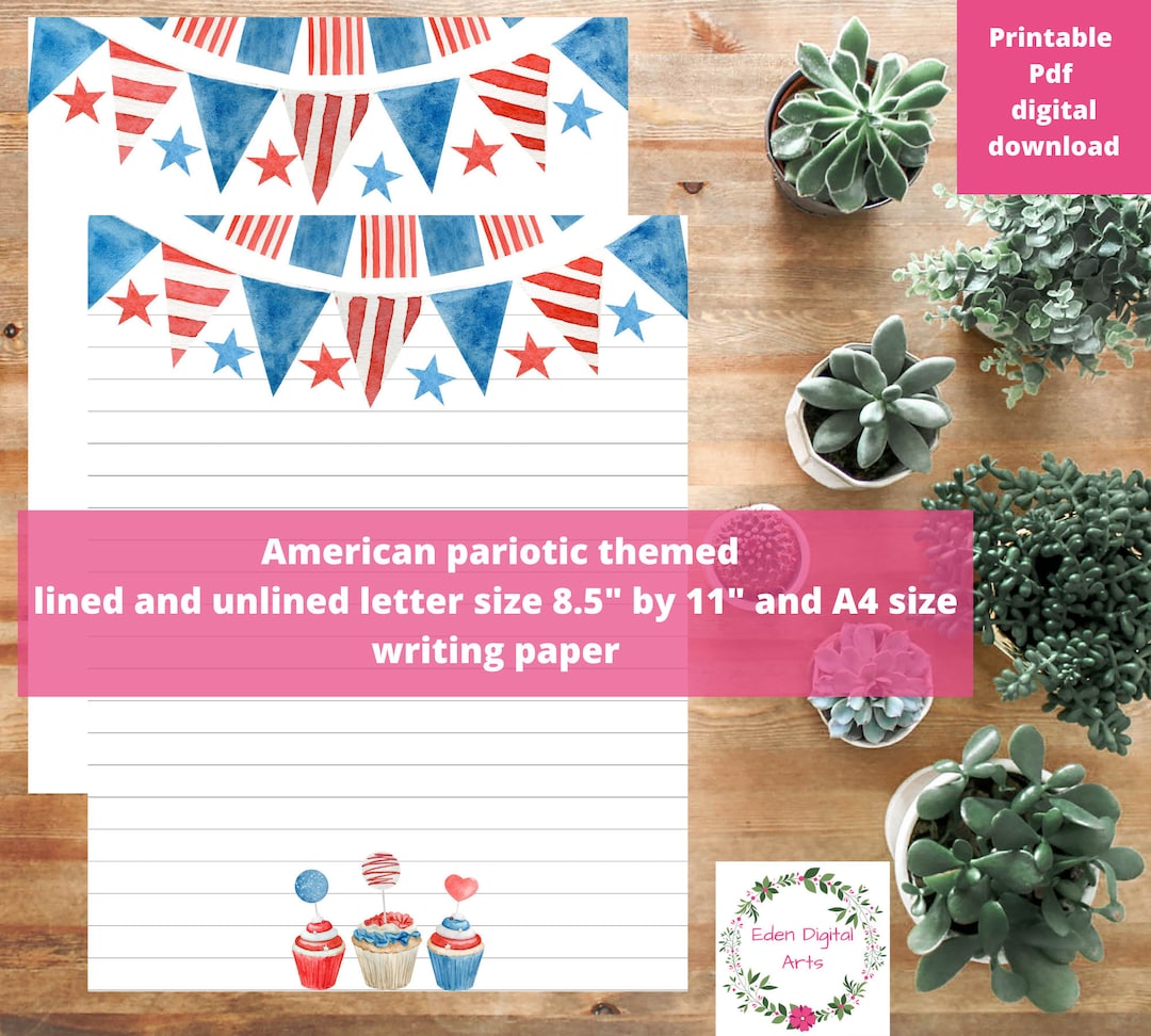 Patriotic Writing Paper Printable Stationery Lined and Blank, A4 ...