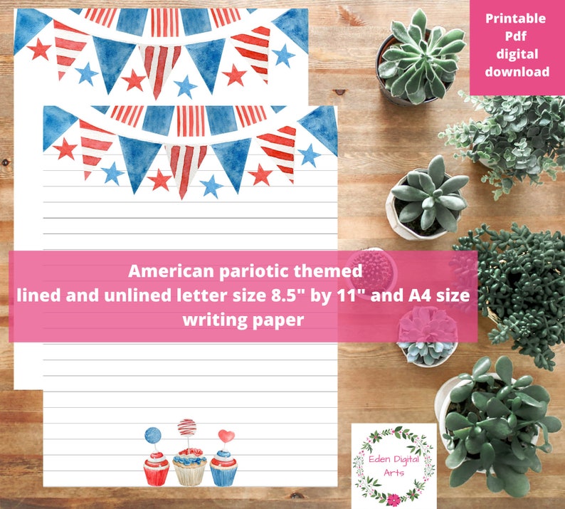 Patriotic Writing Paper Printable Stationery Lined and Blank - Etsy