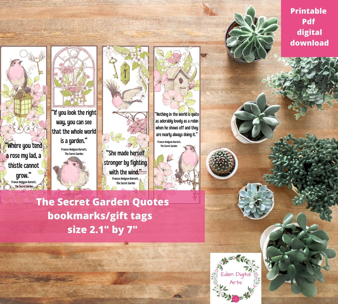 The Secret Garden Printable Bookmarks Flowers Birds Quote Cards for ...