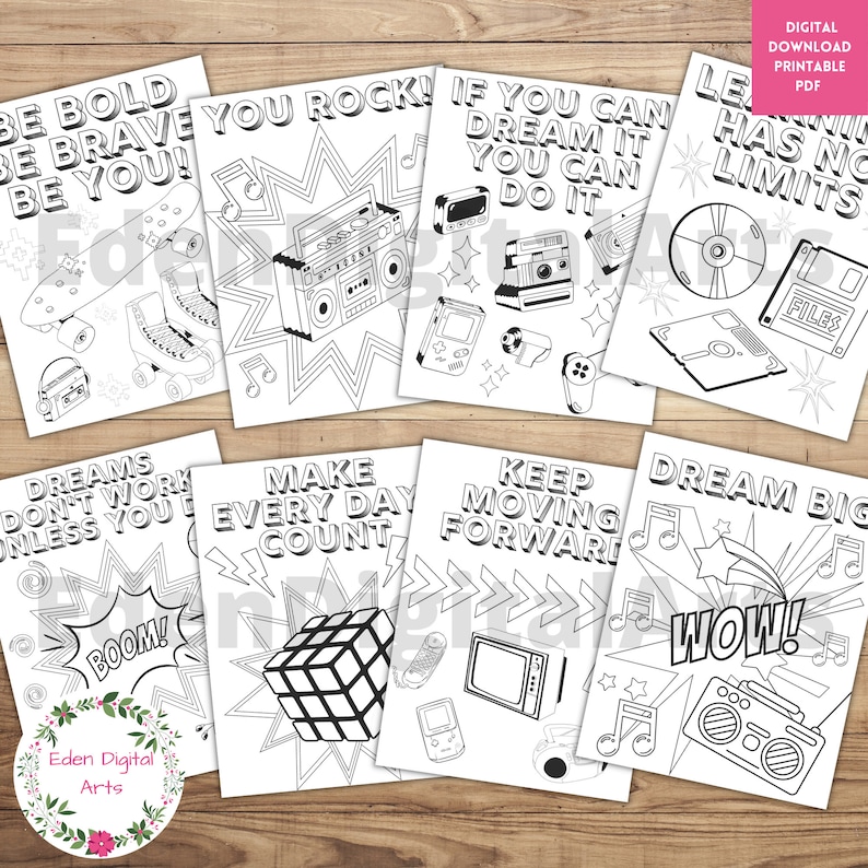 Retro Pop Art Coloring Pages 80s 90s Comic Symbols - Etsy