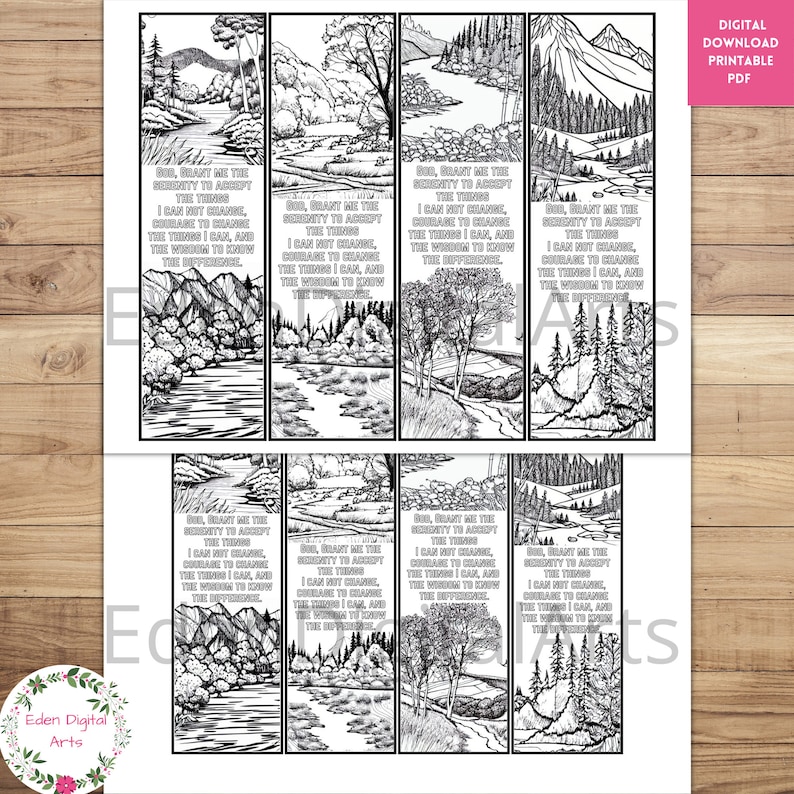 Serenity Prayer Coloring Bookmarks Relaxing Nature Mountains Classroom ...