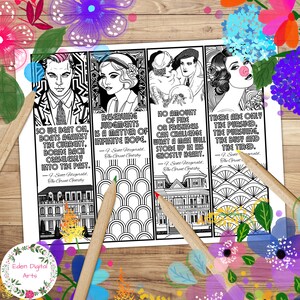 Great Gatsby F S Fitzgerald Quotes Coloring Bookmarks Book Club ...