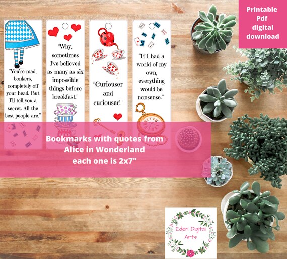 Alice's Adventures in Wonderland Quote Bookmarks Party | Etsy