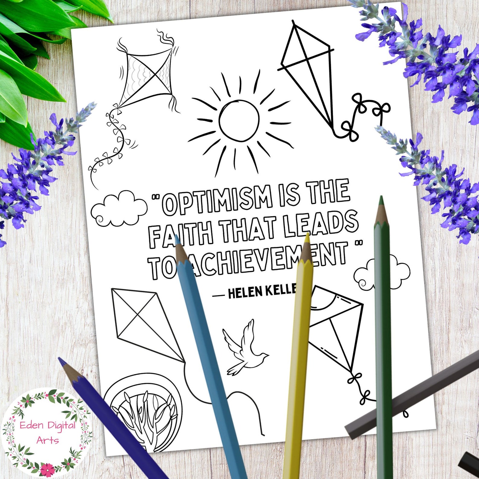 Helen Keller Quotes Coloring Pages Flying Kites & Birds With - Etsy