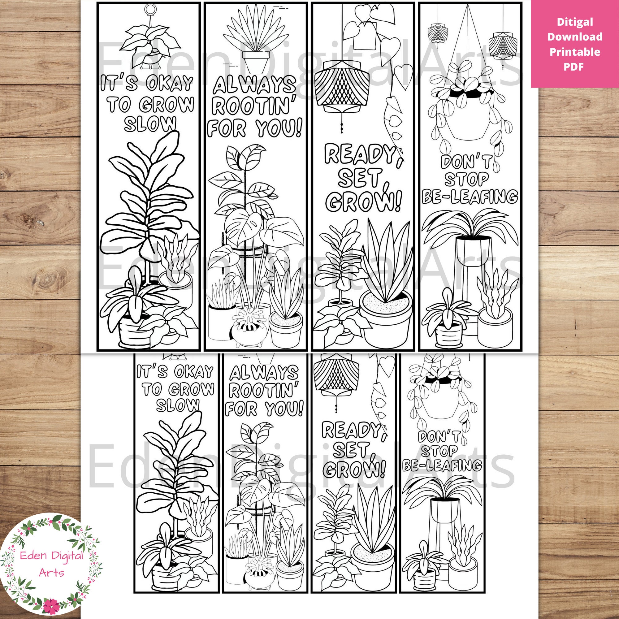 Plant Lovers Coloring Bookmarks for Kids and Adults Cute | Etsy