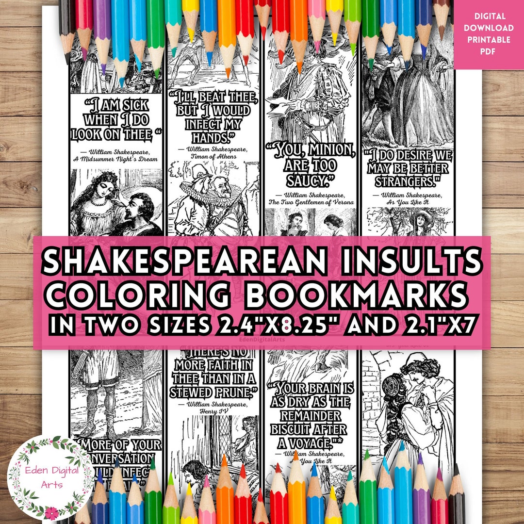 Funny Shakespearean Insults 8 Coloring Bookmarks Shakespeare Quotes ...