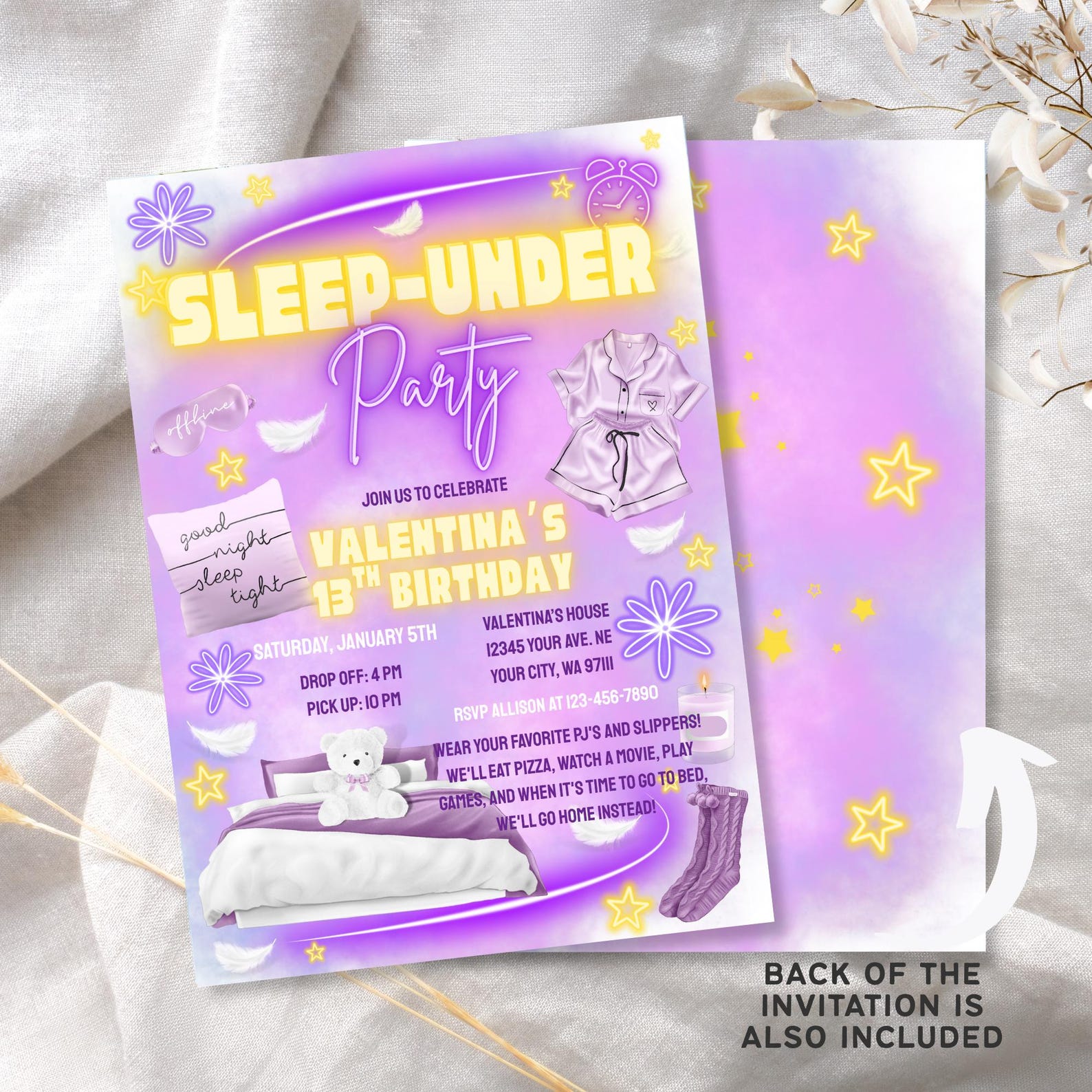 Sleep Under Birthday Party Invitation Template Girl Slumber Sleepover ...