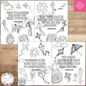 Helen Keller Quotes Coloring Pages, Flying Kites & Birds With Positive ...